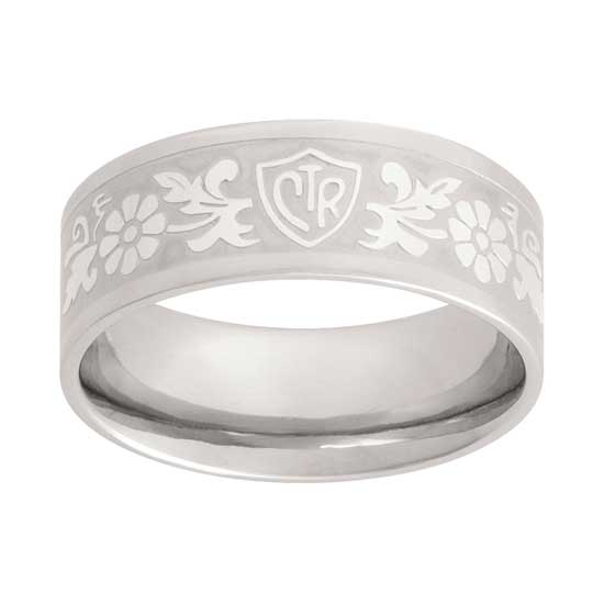 Daisy Flower Scroll Stainless Steel CTR Ring — LDS Honey